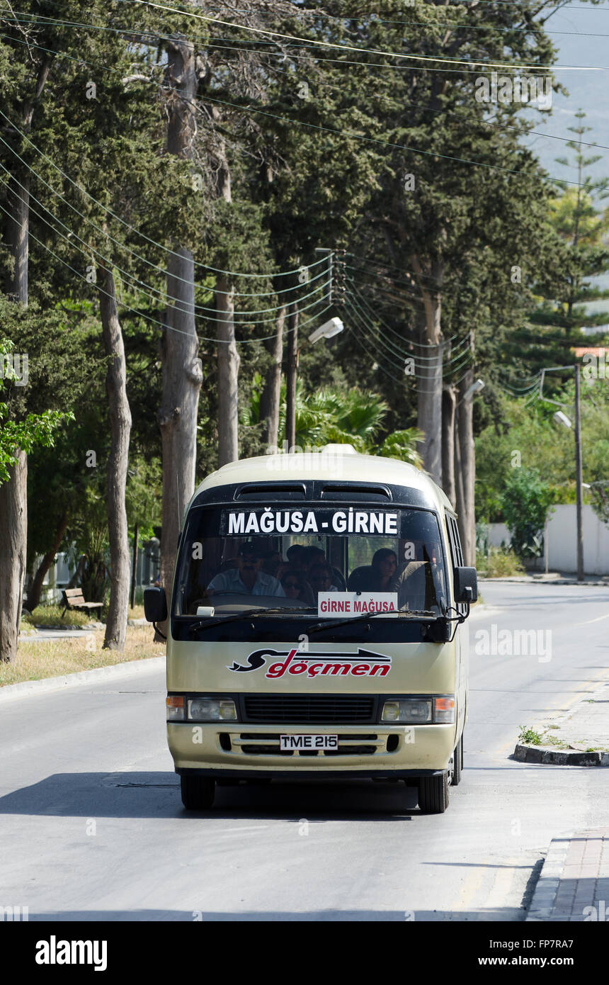 Minibus on a street in the city of Kyrenia in Northern Cyprus Stock ...
