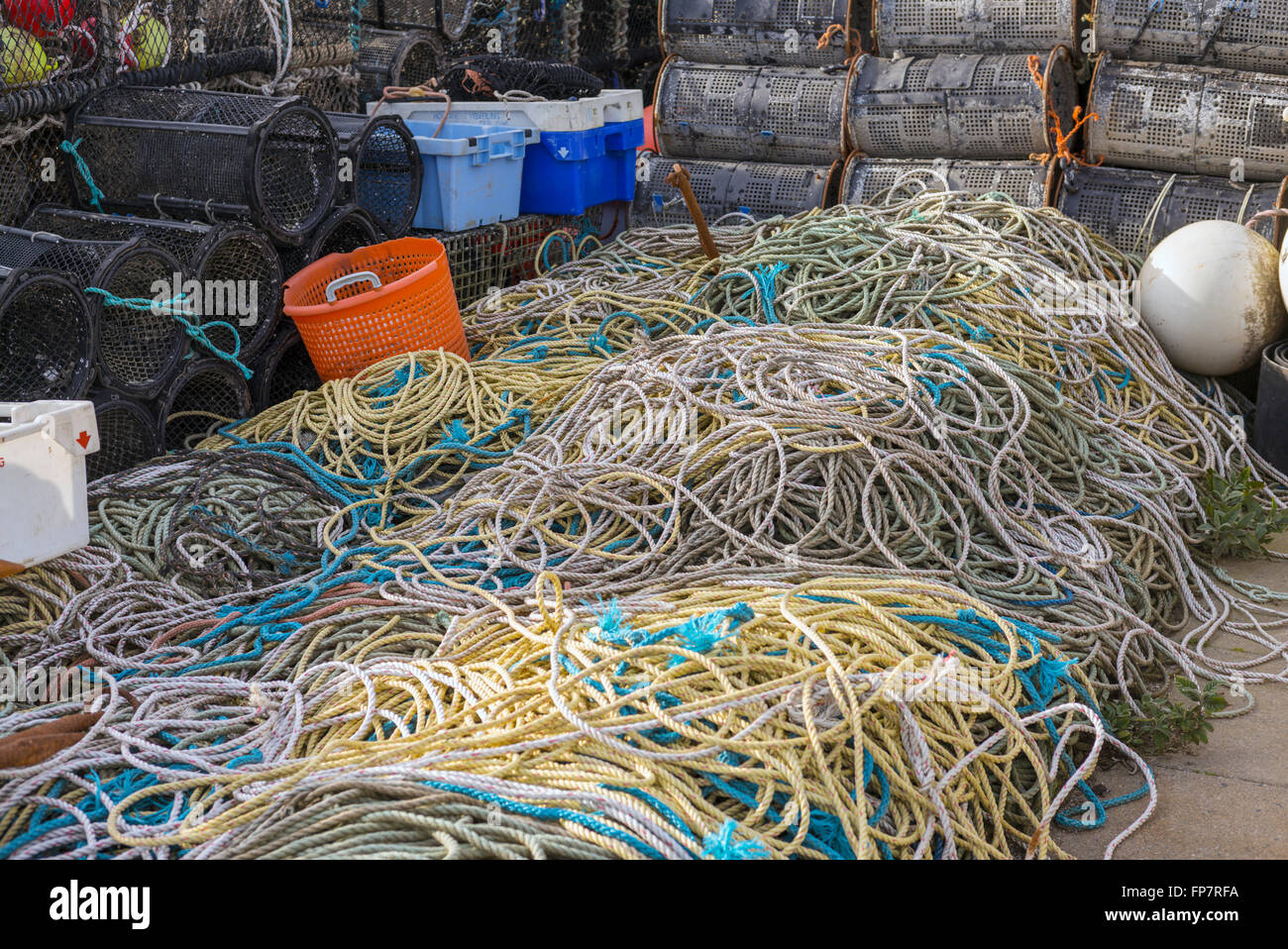Rope, quayside fishing equipment, rope of all different colours and ...