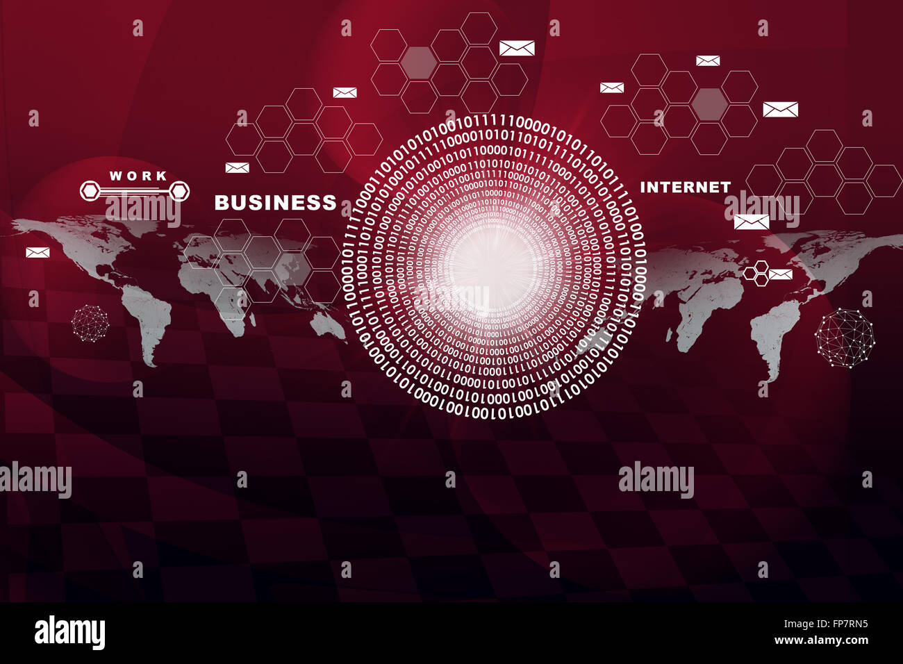 World map with numbers and business words on red background, technology ...
