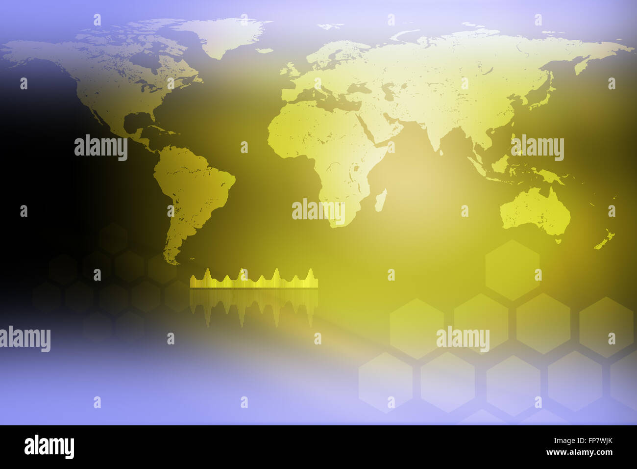 World map with graph on yellow background Stock Photo - Alamy