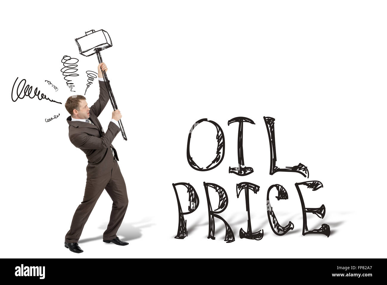Businessman breaking word oil price isolated on white background Stock ...