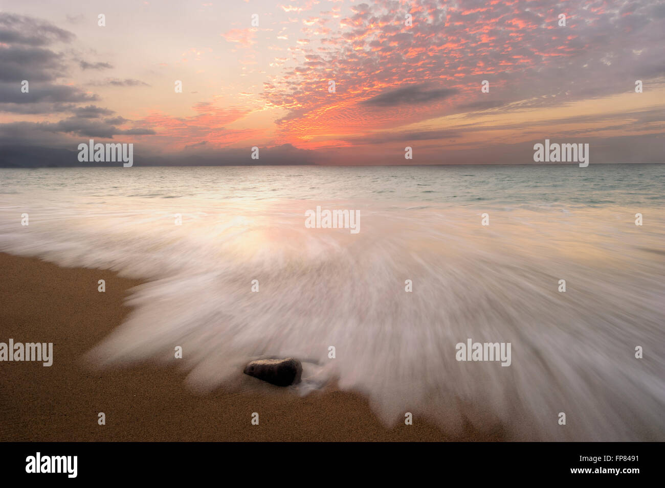 Ocean Sunset beach waves is an images of a rush of waves captured by a ...