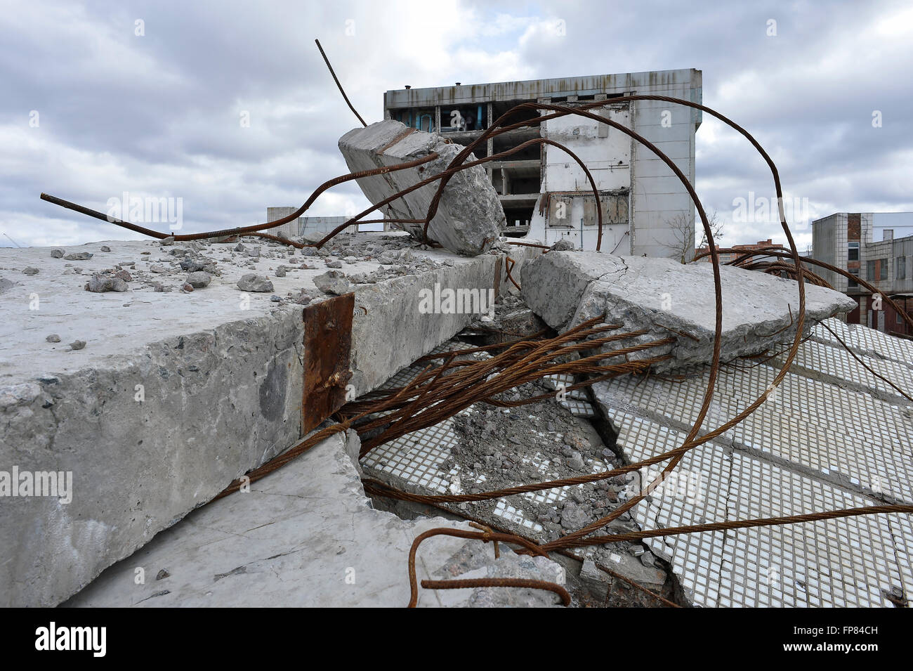 Pieces of Metal and Stone are Crumbling from Demolished Building Floors ...