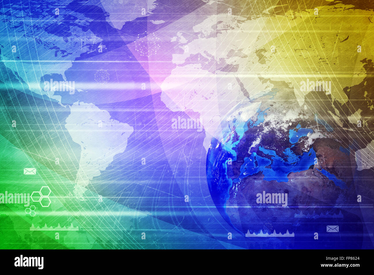 Earth globe with purple world map and graphs. Elements of this image ...
