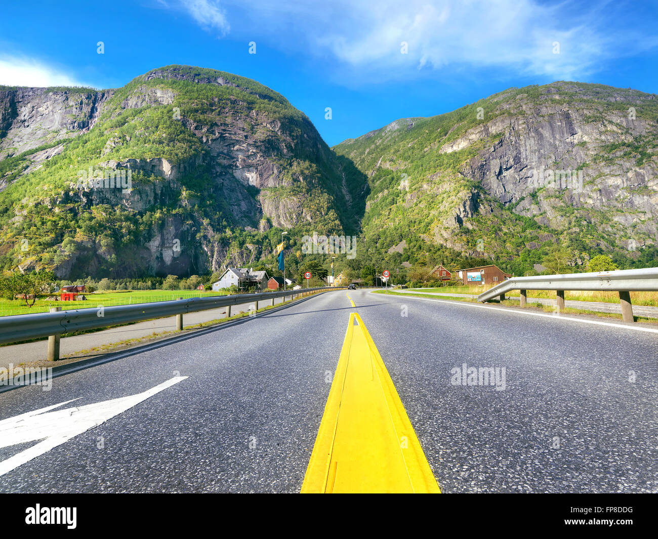 Landscape with countryside highway at sunny day in Norway Stock Photo ...