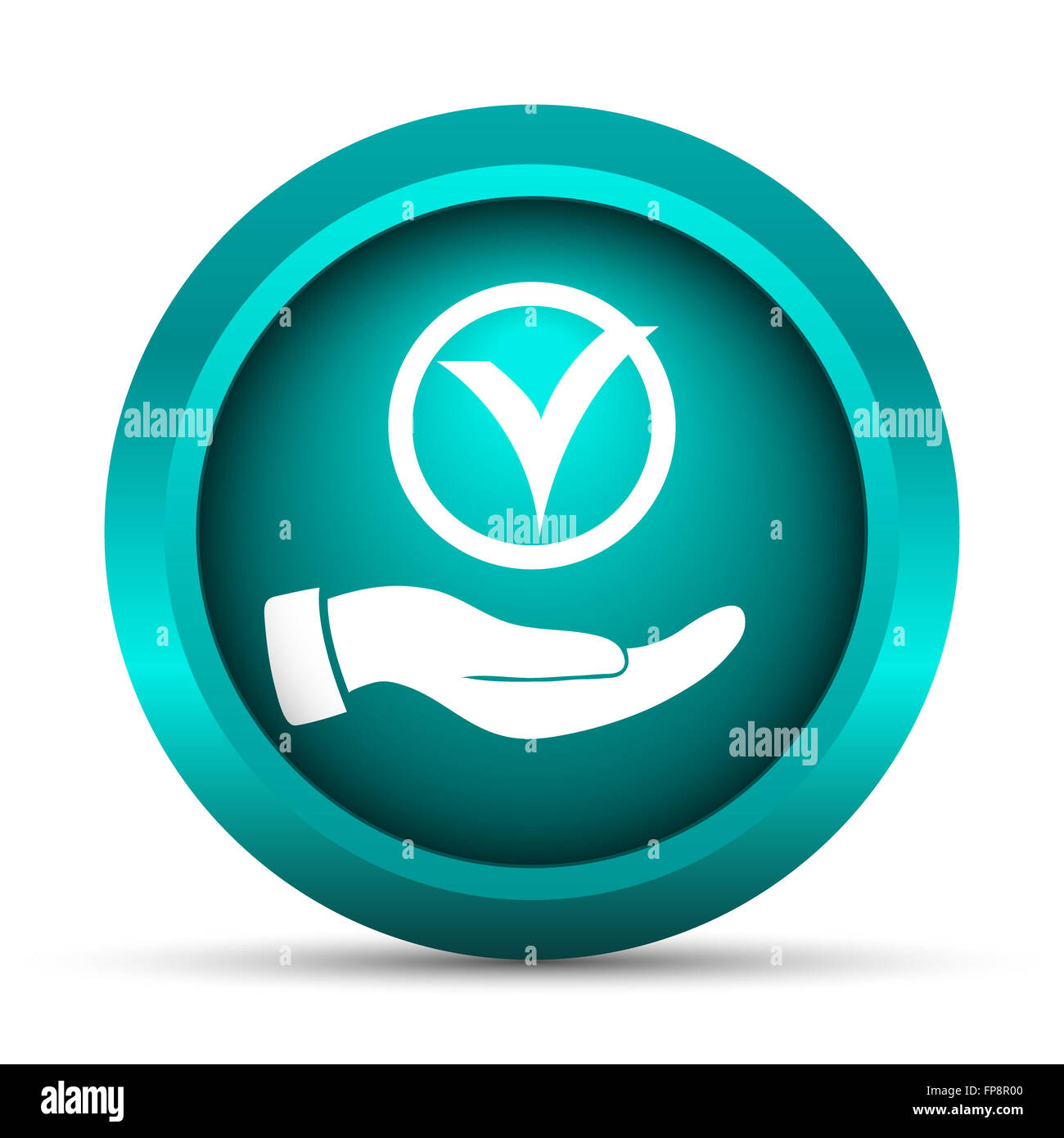 Tick with hand icon. Internet button on white background Stock Photo ...