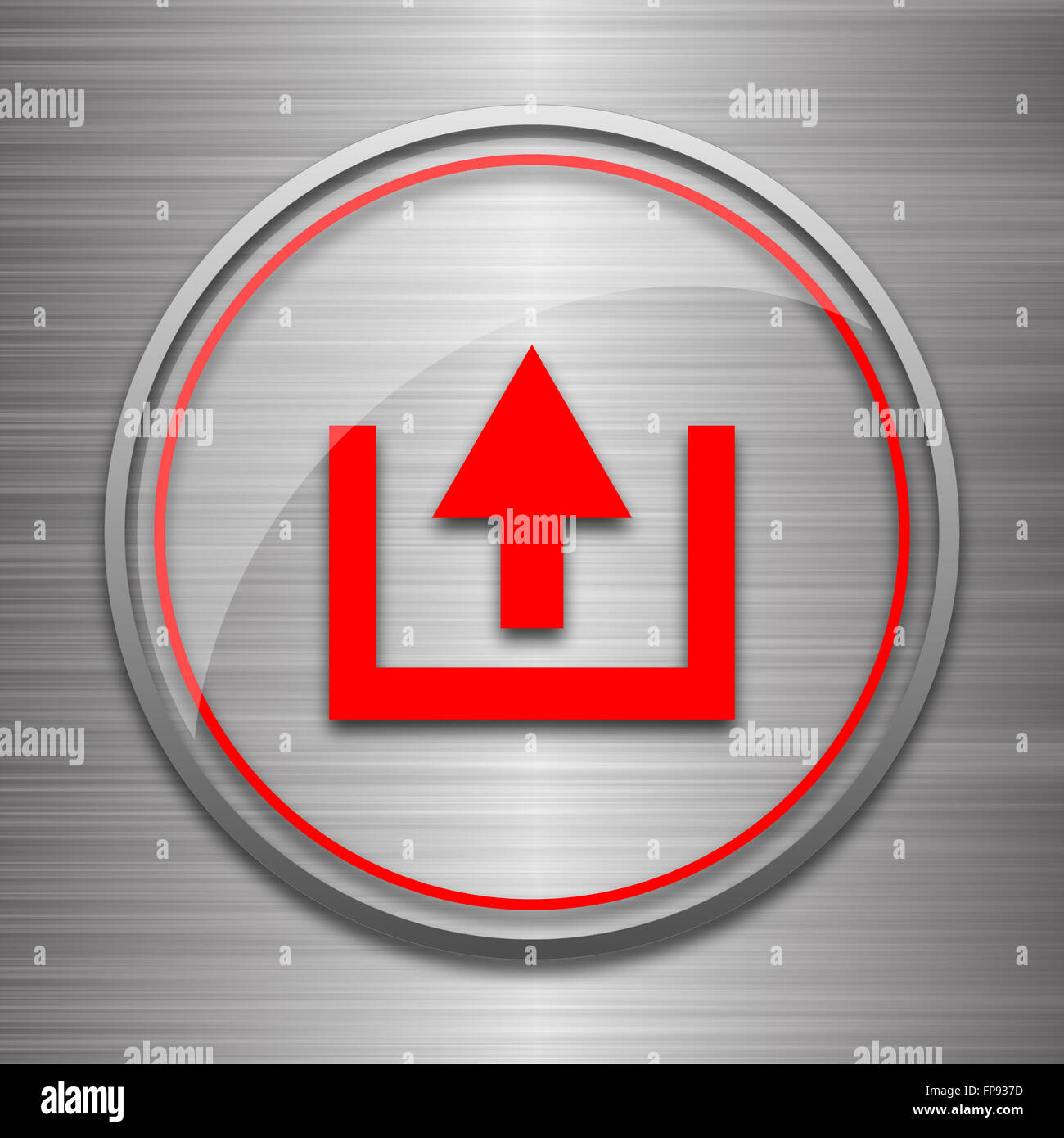 Upload icon. Internet button on metallic background Stock Photo - Alamy