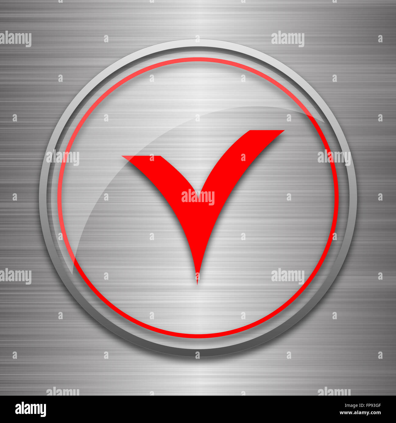 V checked icon. Internet button on metallic background Stock Photo - Alamy