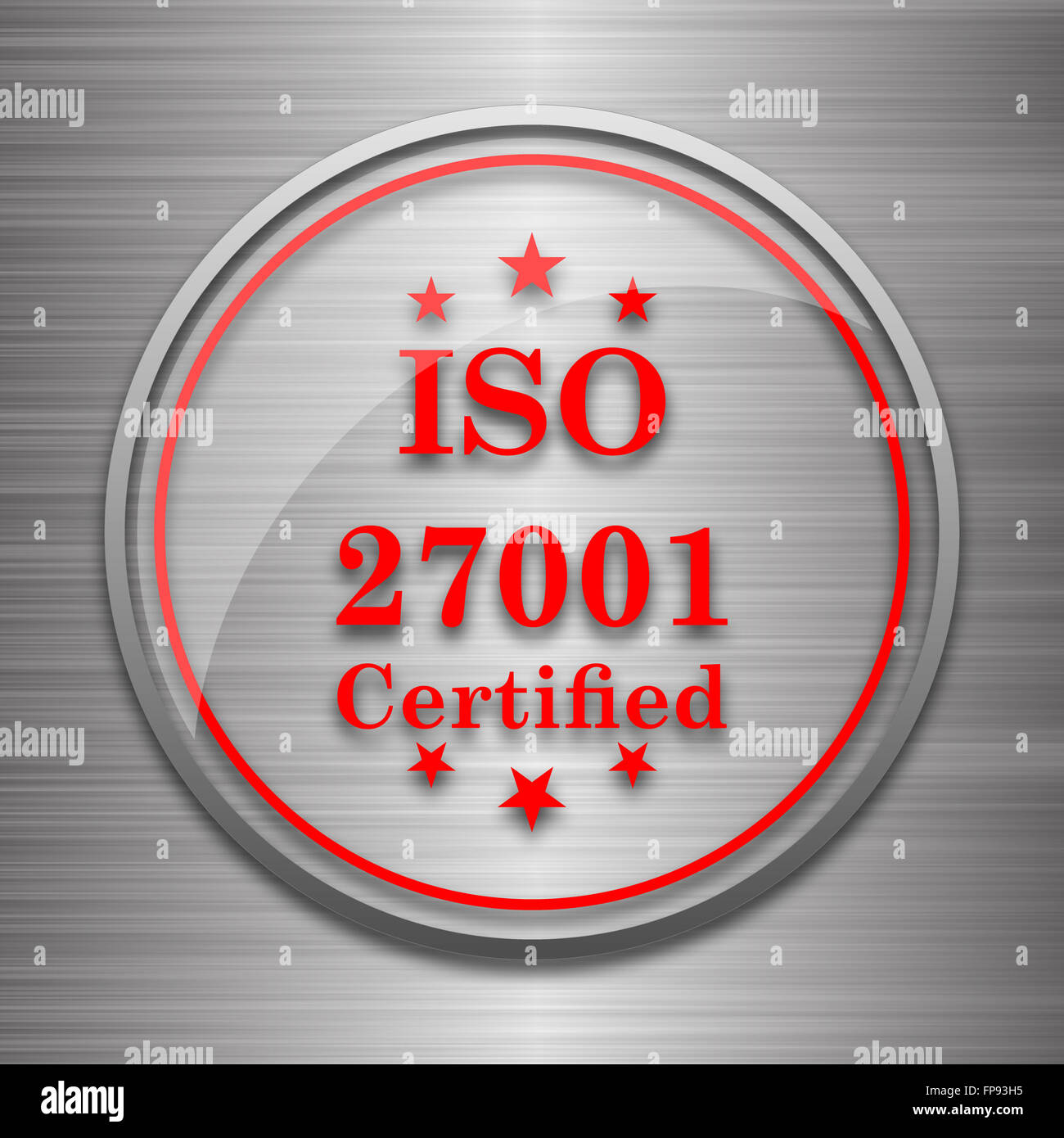 ISO 27001 icon. Internet button on metallic background Stock Photo - Alamy