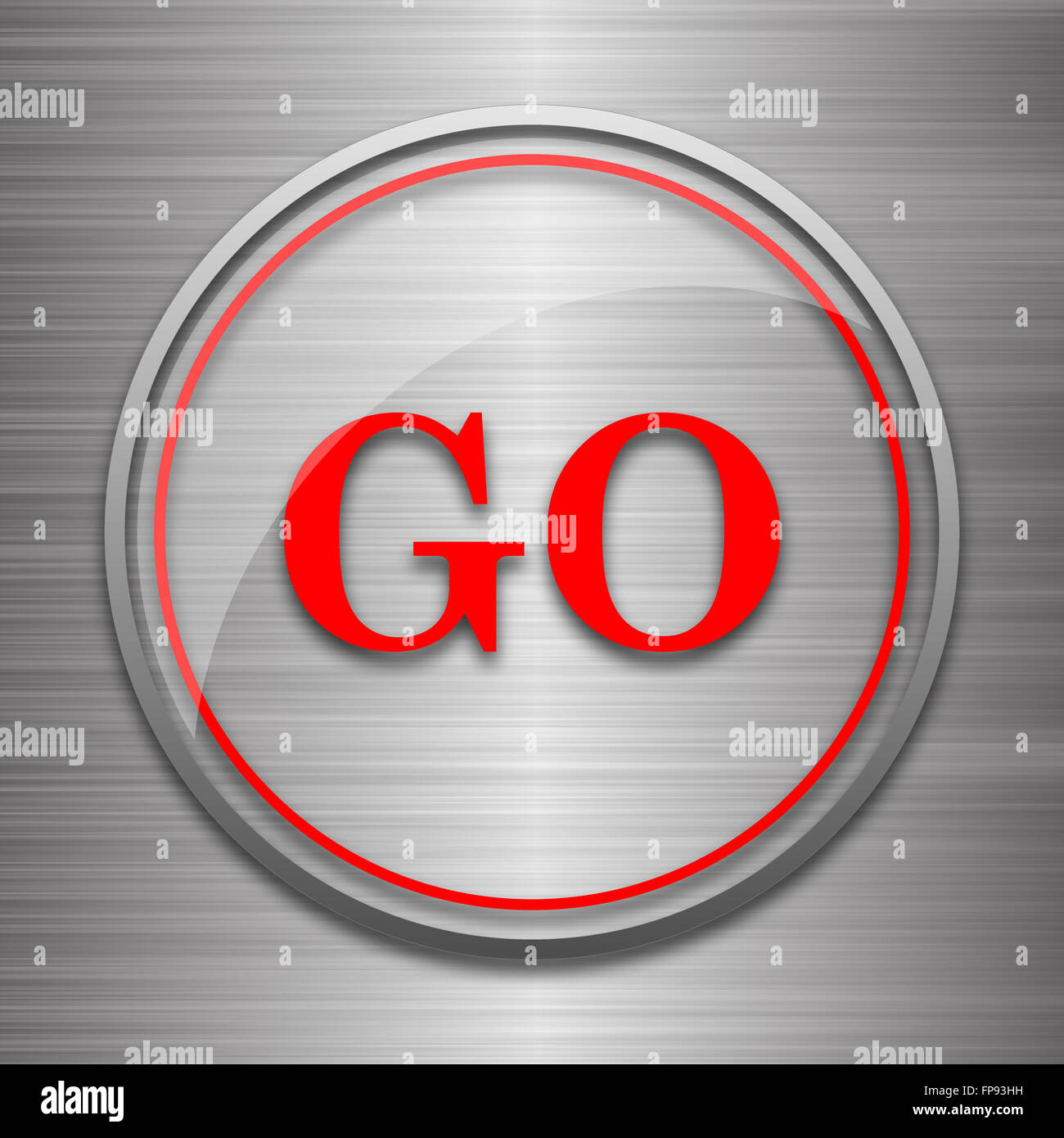 GO icon. Internet button on metallic background Stock Photo - Alamy