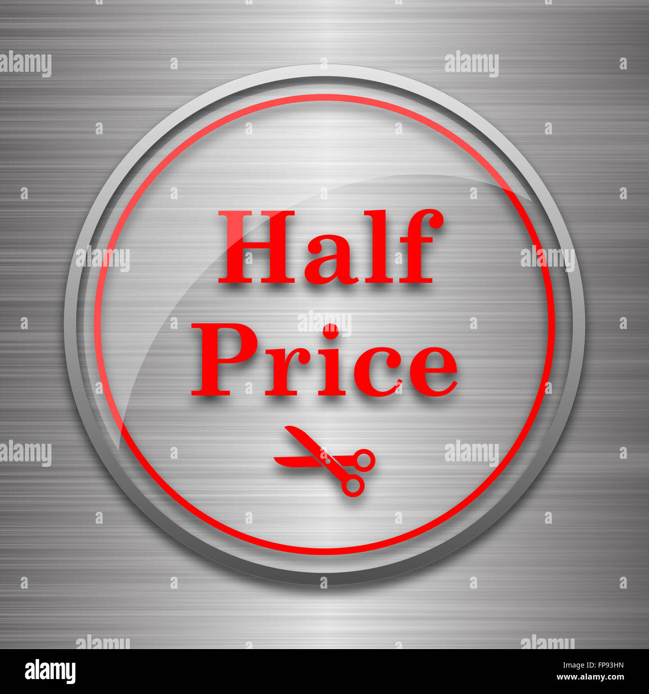 Half price icon. Internet button on metallic background Stock Photo - Alamy