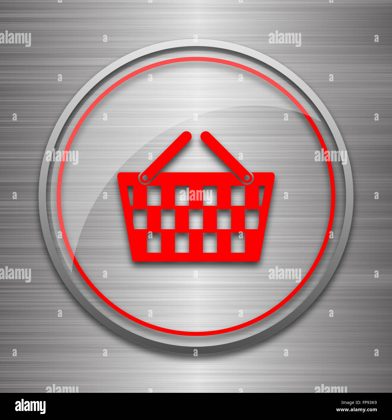 Shopping basket icon. Internet button on metallic background Stock ...