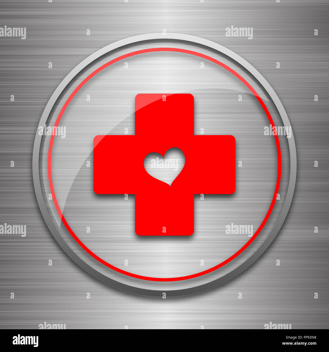 Cross with heart icon. Internet button on metallic background Stock ...