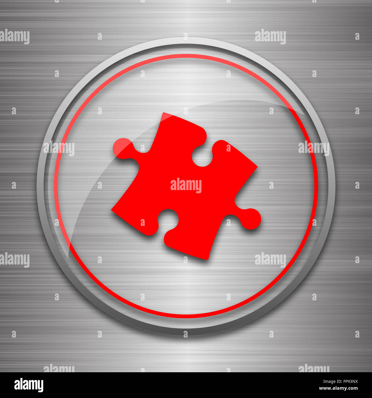 Puzzle piece icon. Internet button on metallic background Stock Photo ...