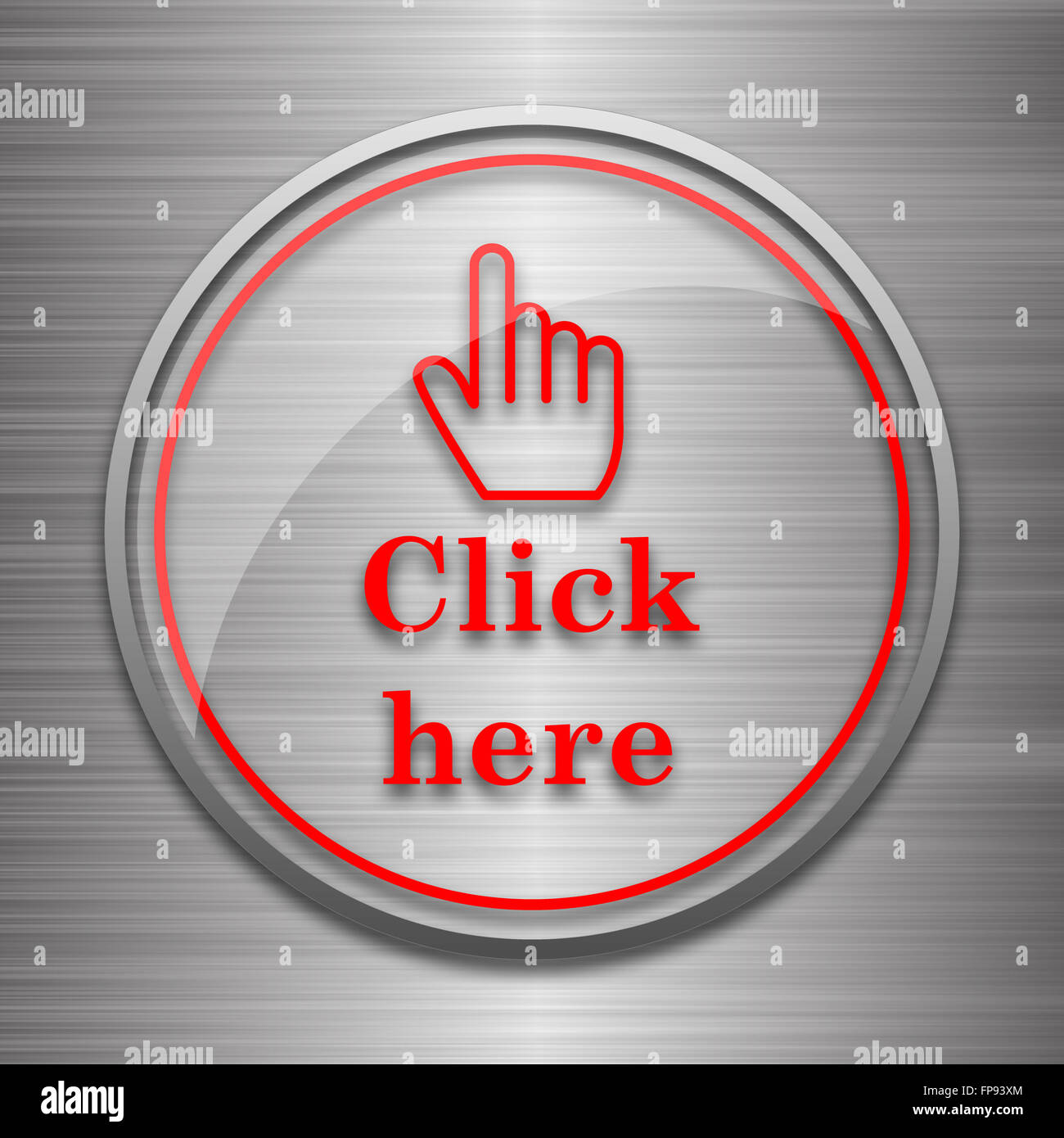 Click here icon. Internet button on metallic background Stock Photo - Alamy