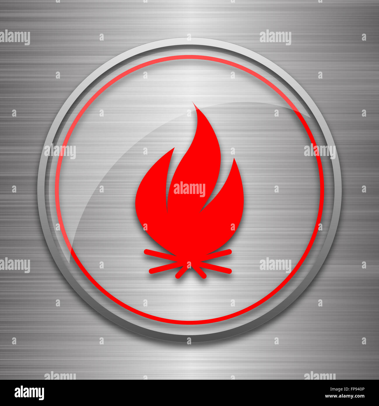 Fire icon. Internet button on metallic background Stock Photo - Alamy