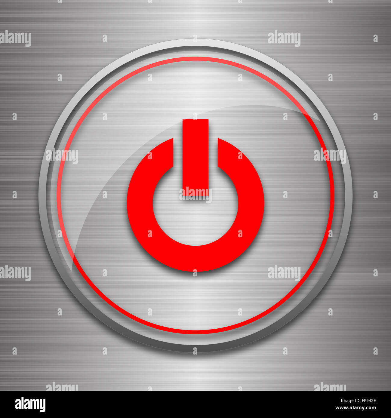 Power button icon. Internet button on metallic background Stock Photo ...