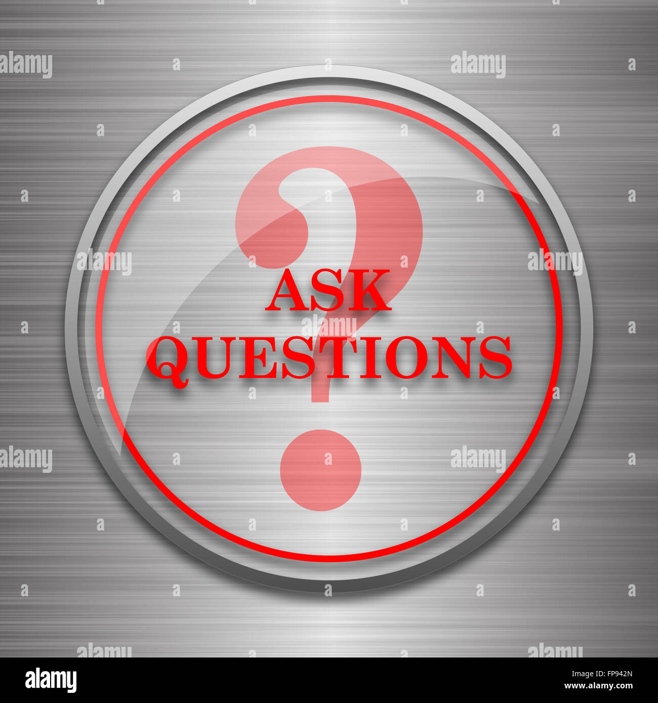 Ask questions icon. Internet button on metallic background Stock Photo ...