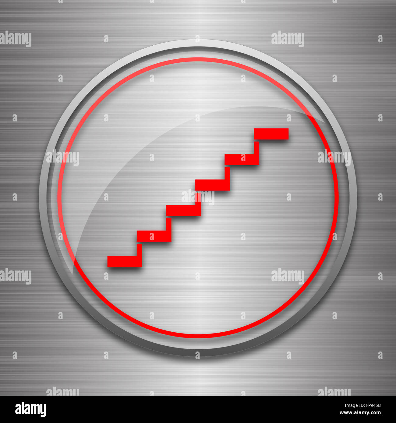 Stairs icon. Internet button on metallic background Stock Photo - Alamy