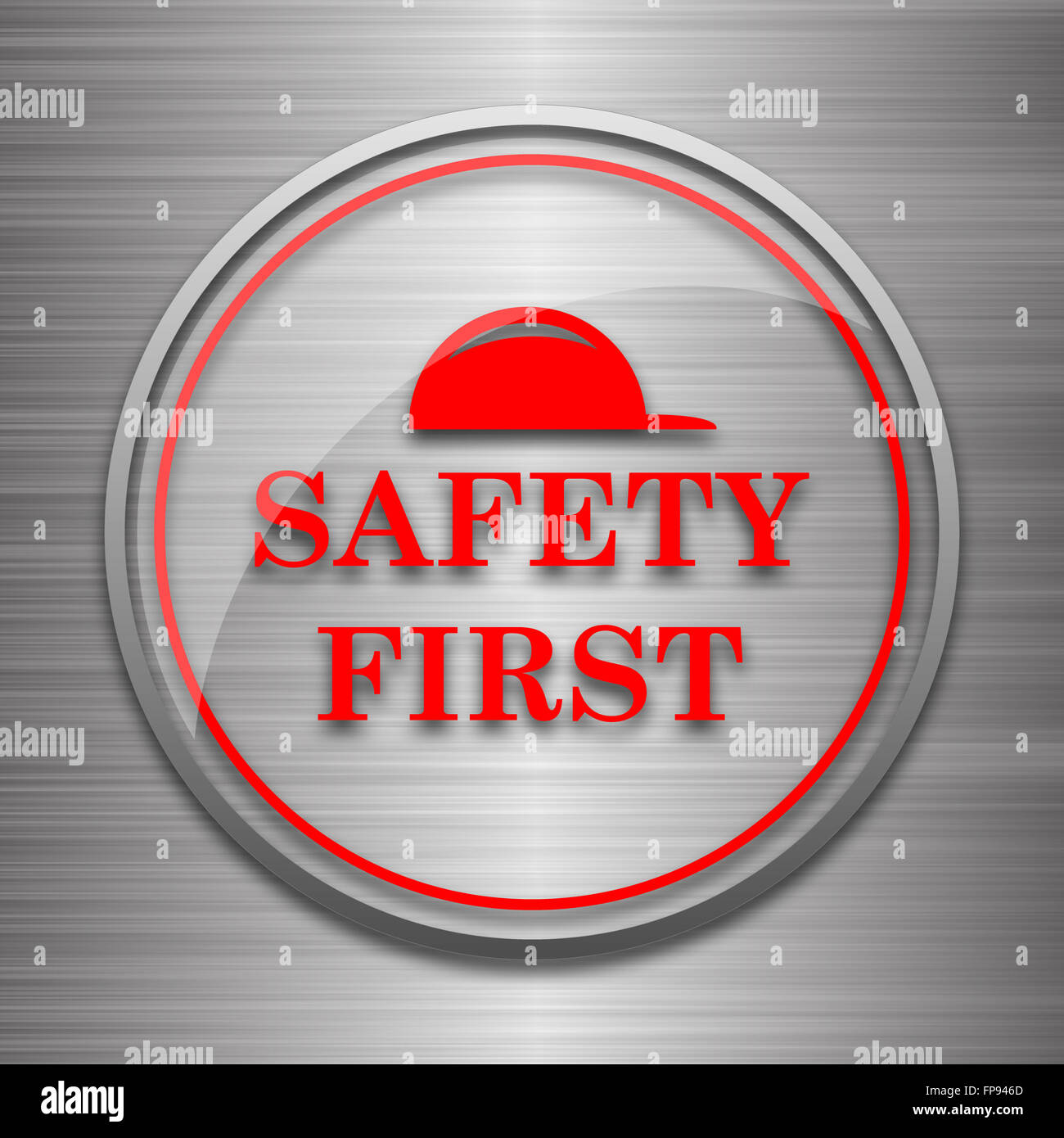 Safety first icon. Internet button on metallic background Stock Photo ...