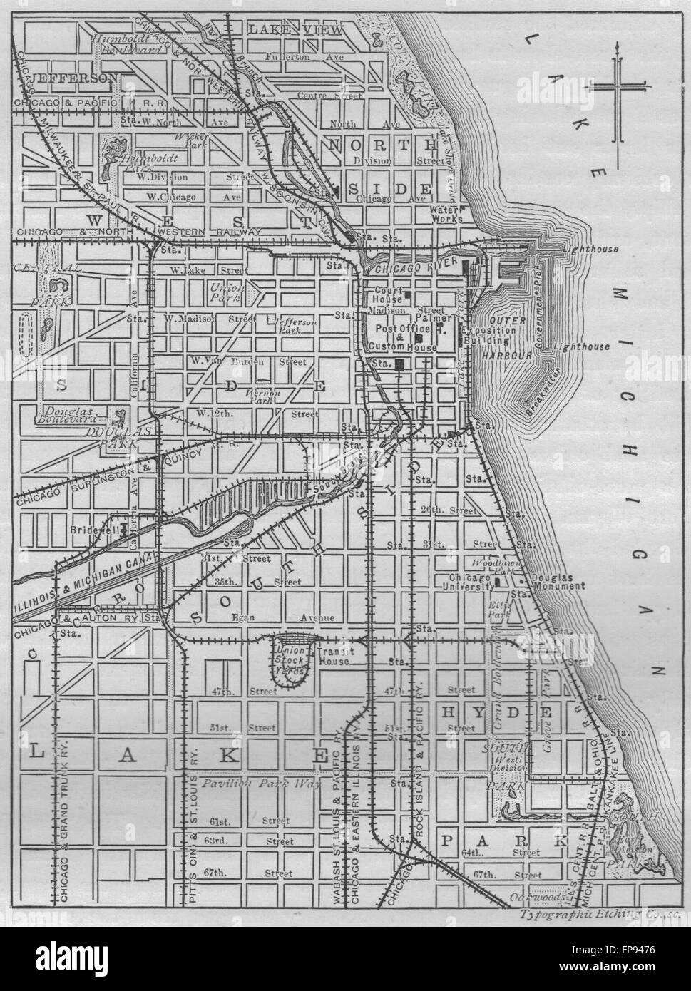 CHICAGO: Plan of Chicago, 1882 antique map Stock Photo - Alamy