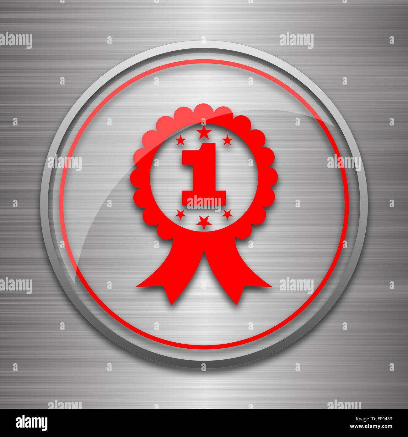 First prize ribbon icon. Internet button on metallic background Stock ...
