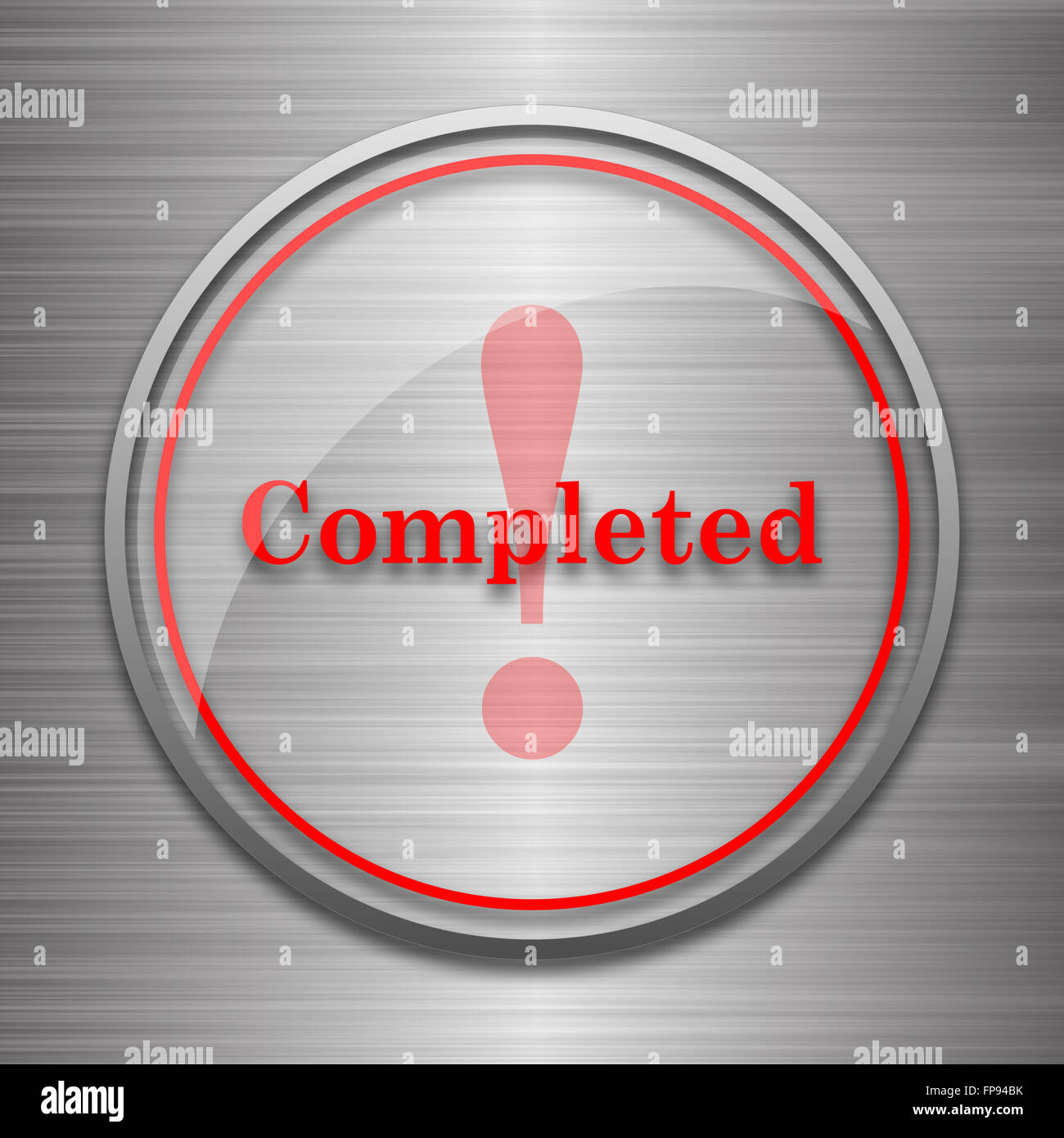 Completed icon. Internet button on metallic background Stock Photo - Alamy