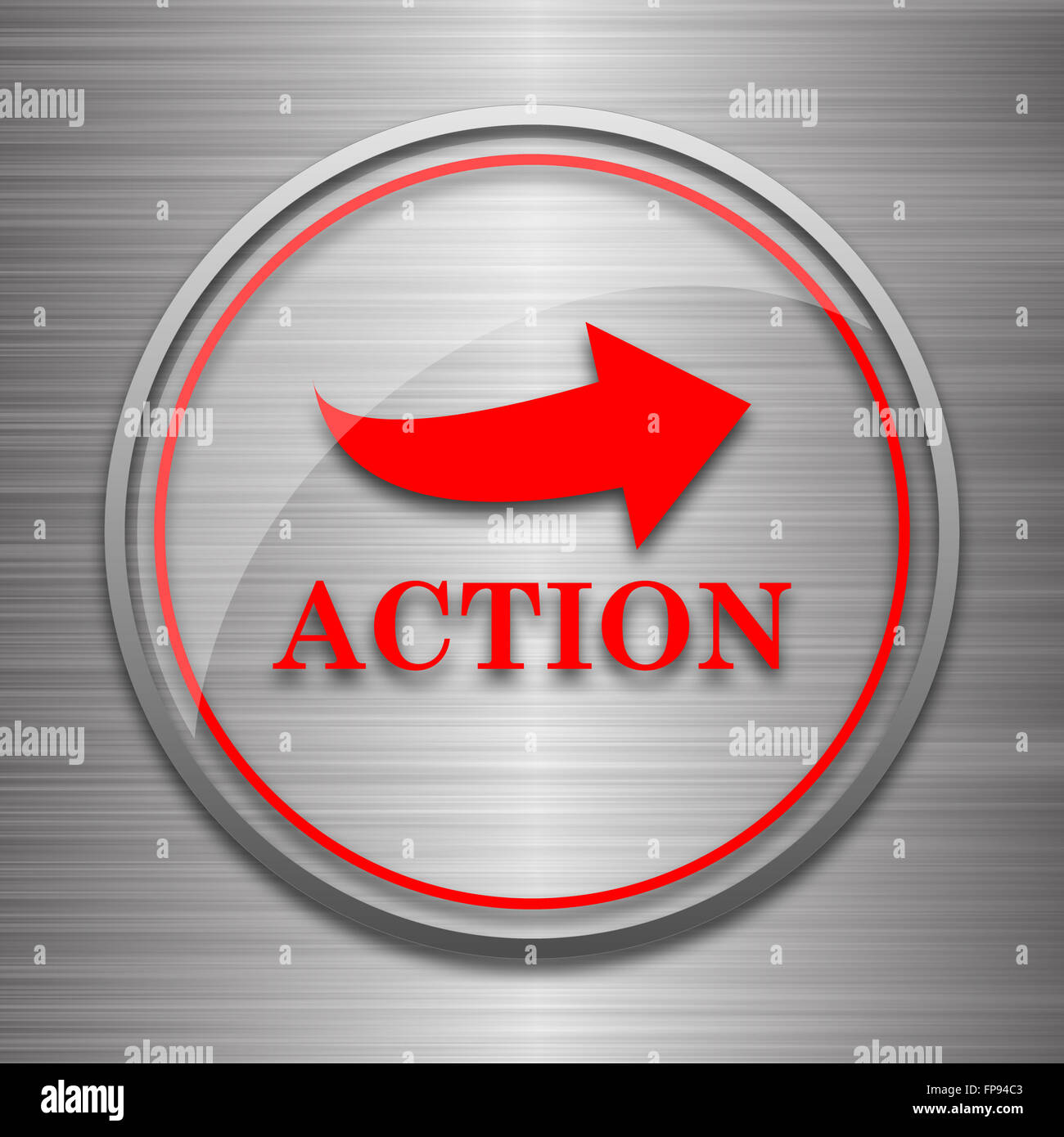 Action icon. Internet button on metallic background Stock Photo - Alamy