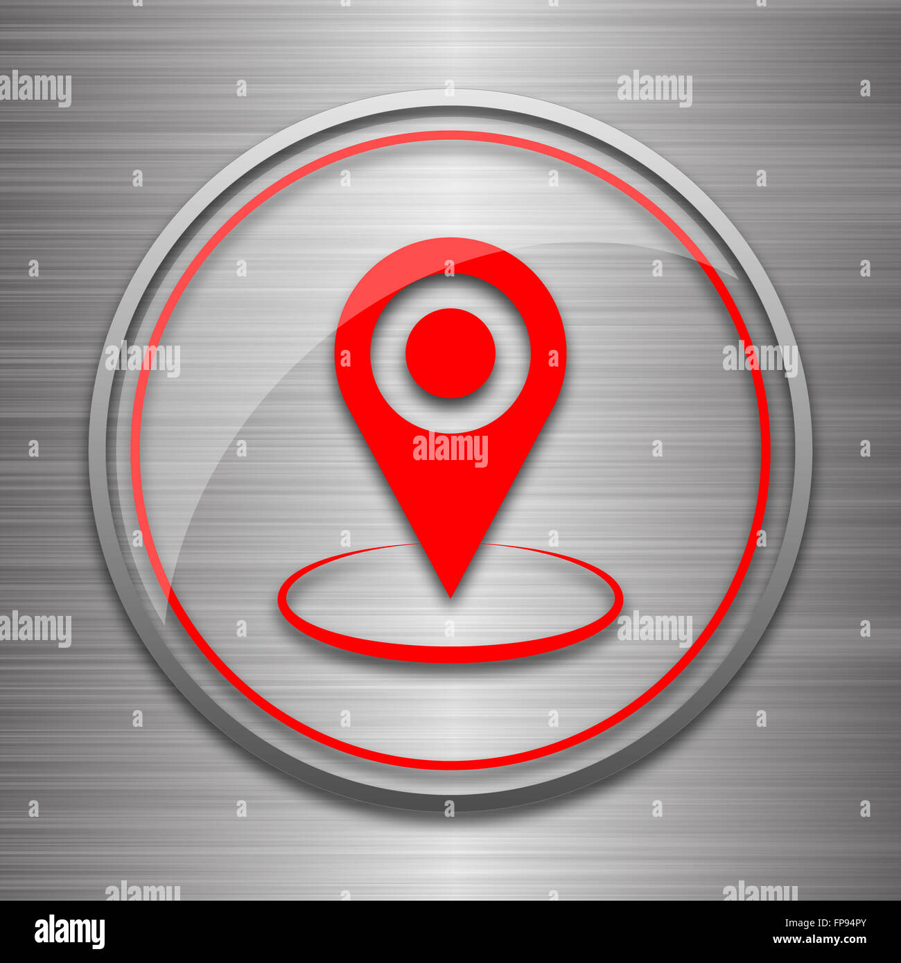 Pin location icon. Internet button on metallic background Stock Photo ...