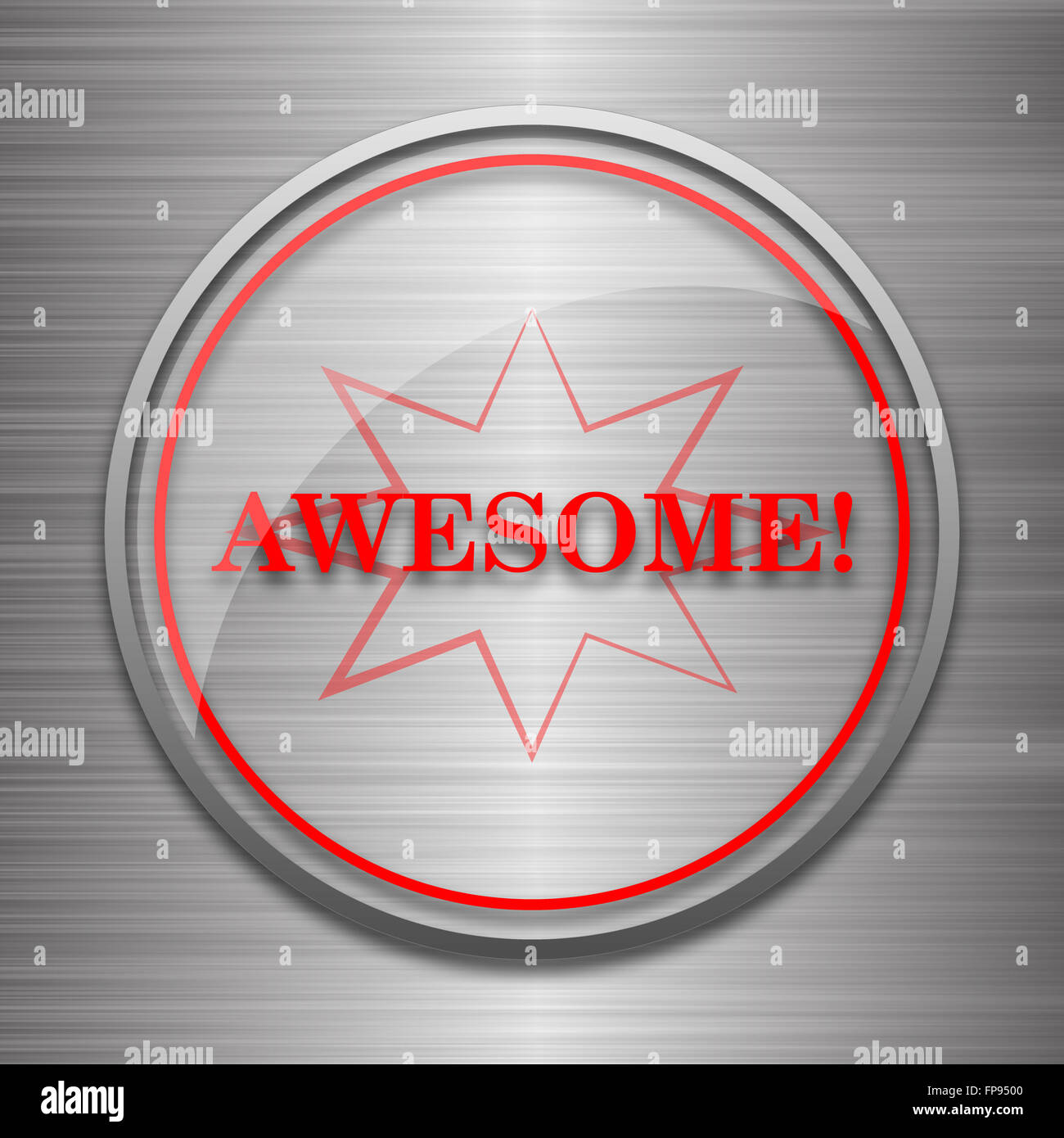 Awesome icon. Internet button on metallic background Stock Photo - Alamy