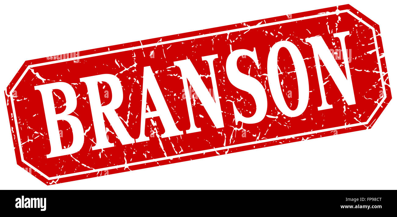 Branson red square grunge retro style sign Stock Photo - Alamy