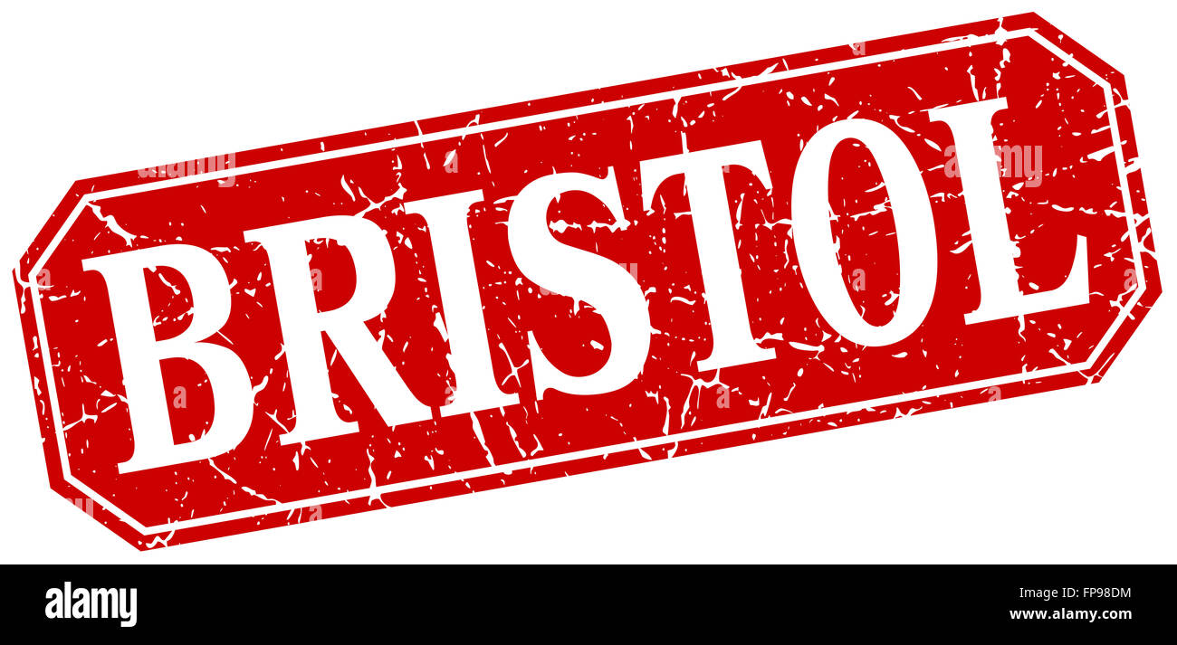 Bristol red square grunge retro style sign Stock Photo - Alamy