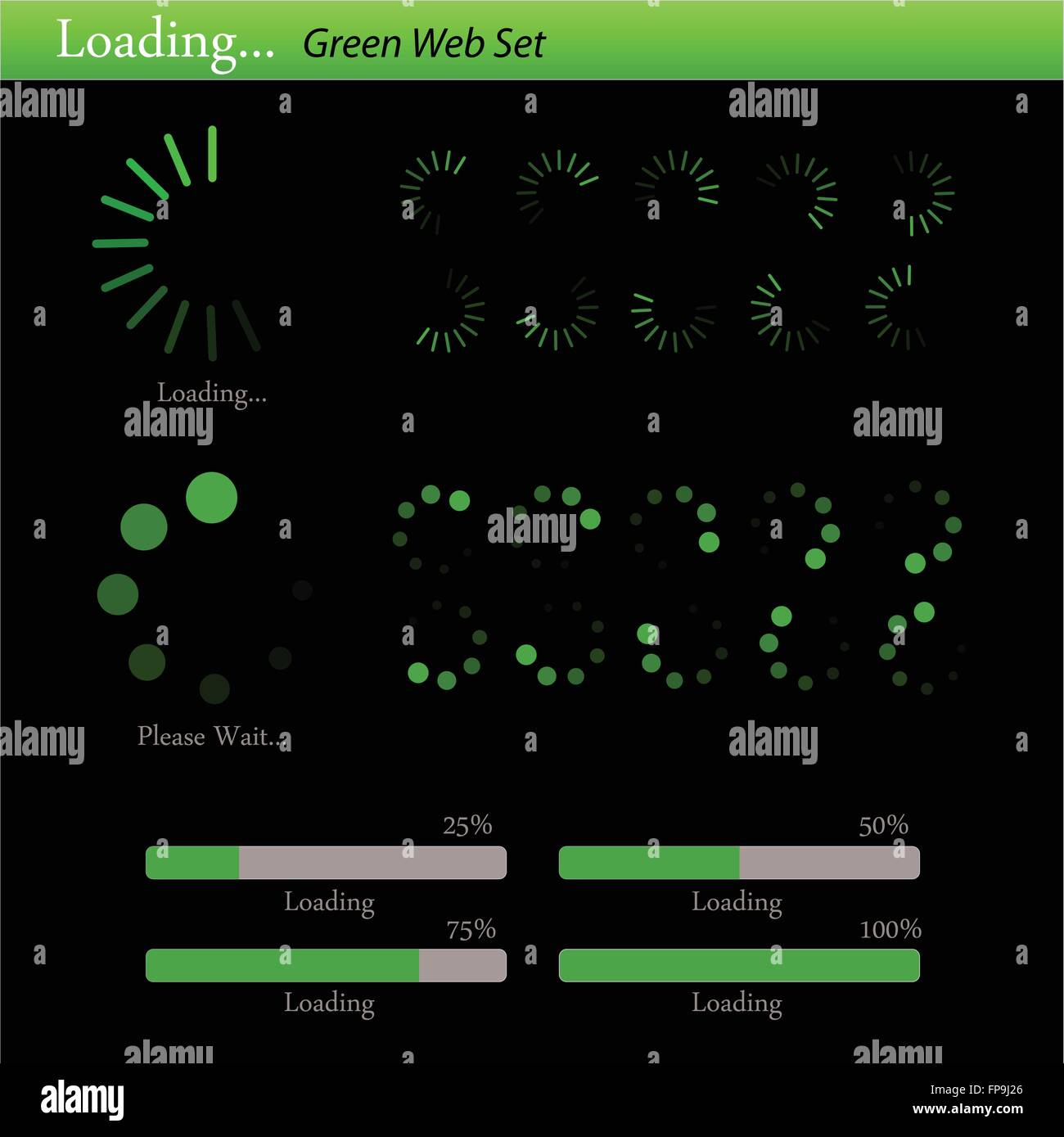 Image of a colorful, green loading web set on a black background Stock ...