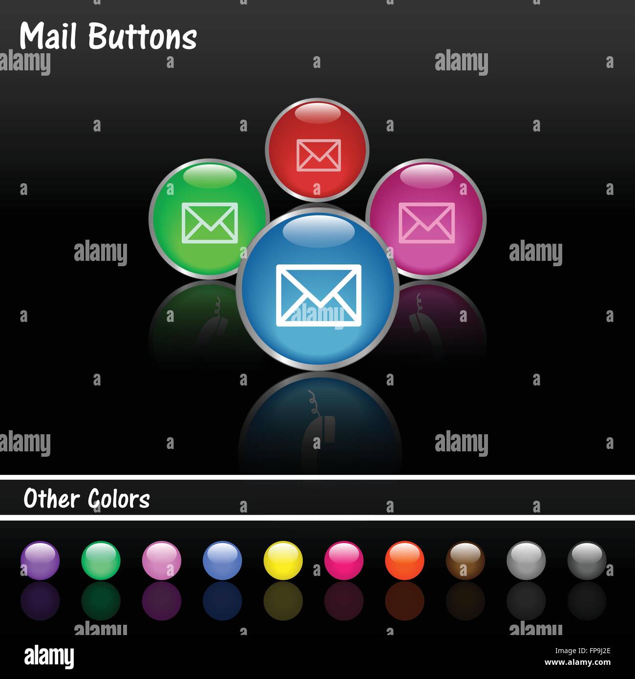 Image of various colorful mail buttons on a dark background Stock ...