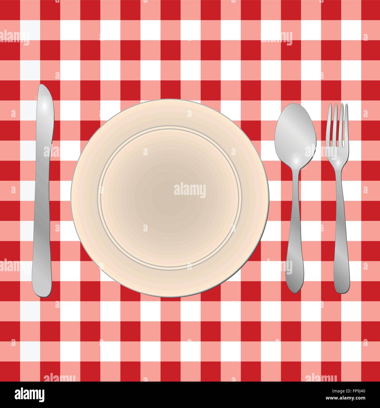 Image of a meal table setting on a red checkered background Stock ...