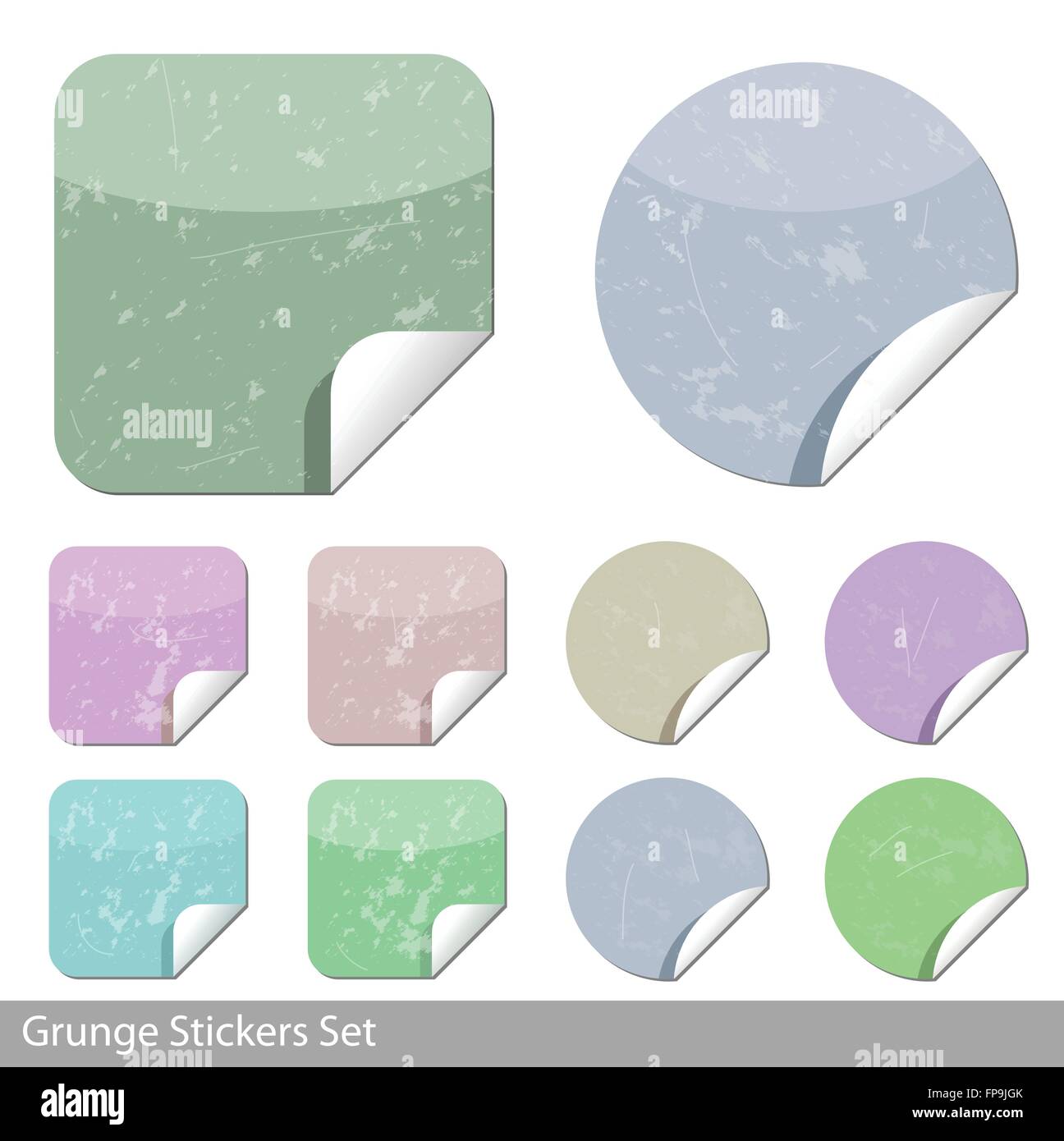 Image of various colorful, grunge stickers isolated on a white ...