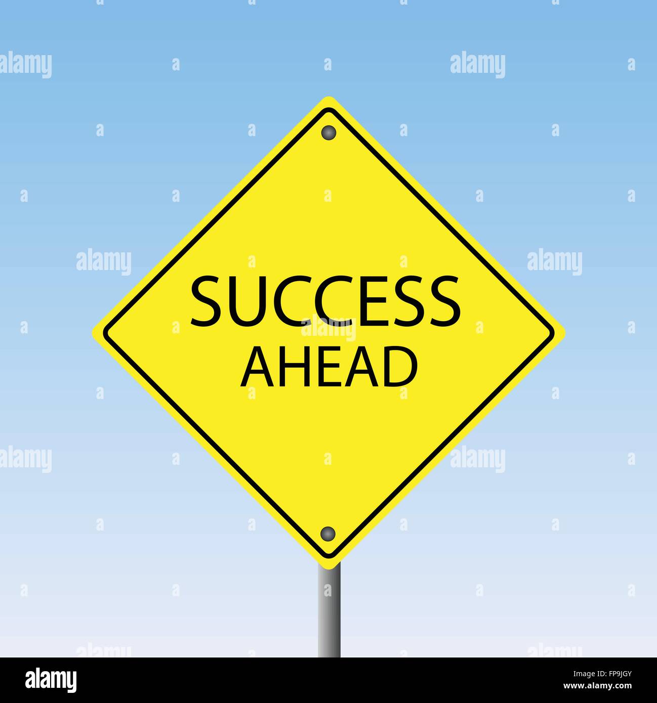 Illustration of a Success Ahead sign against a blue sky background ...