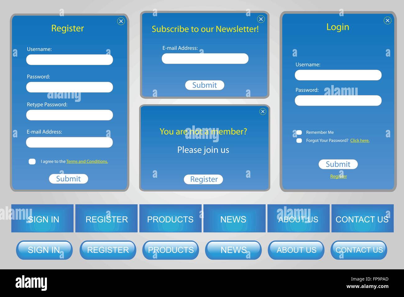 Blue login form template design hi-res stock photography and images - Alamy