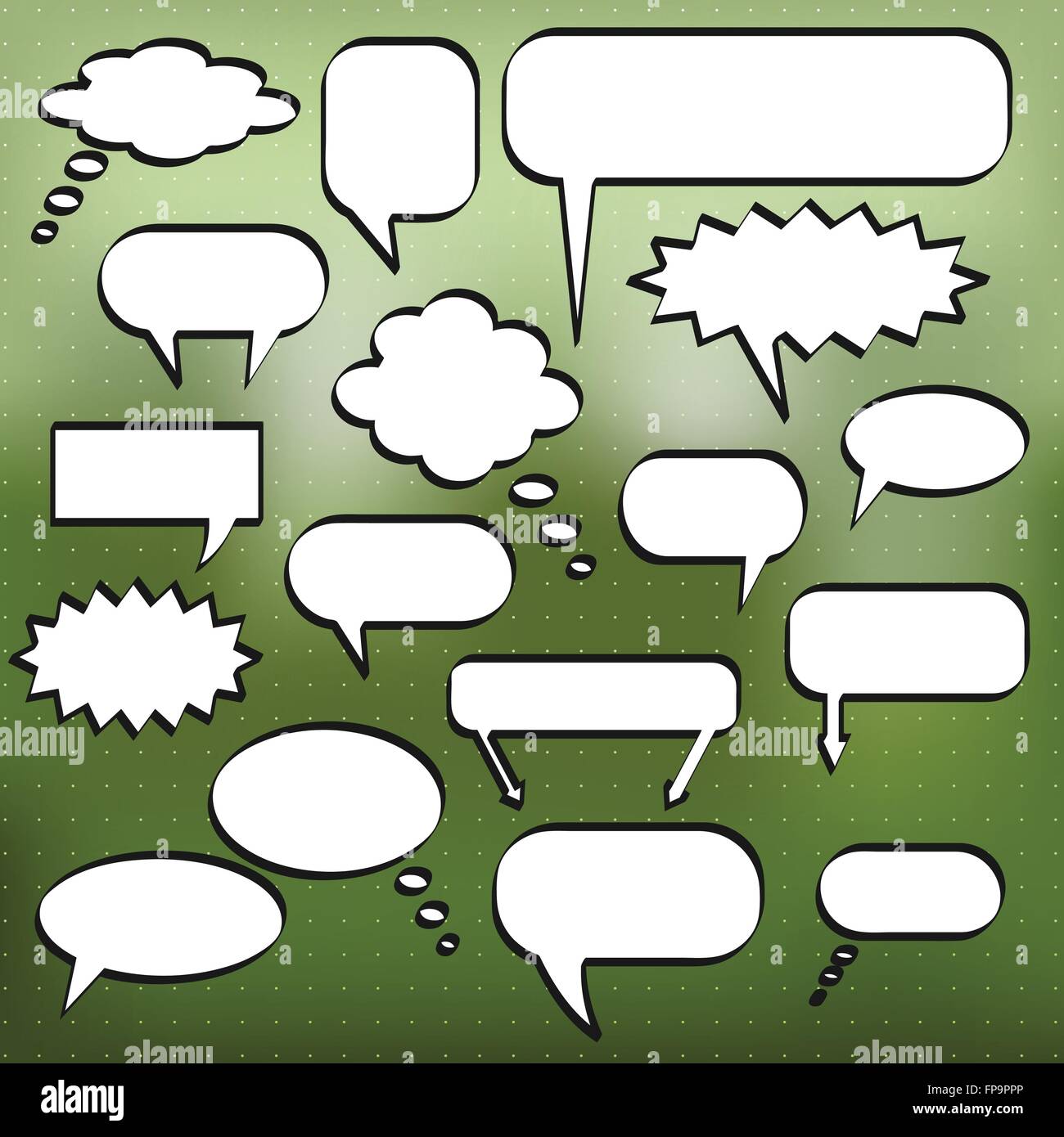 Image of various comic chat bubbles on a colorful green background ...