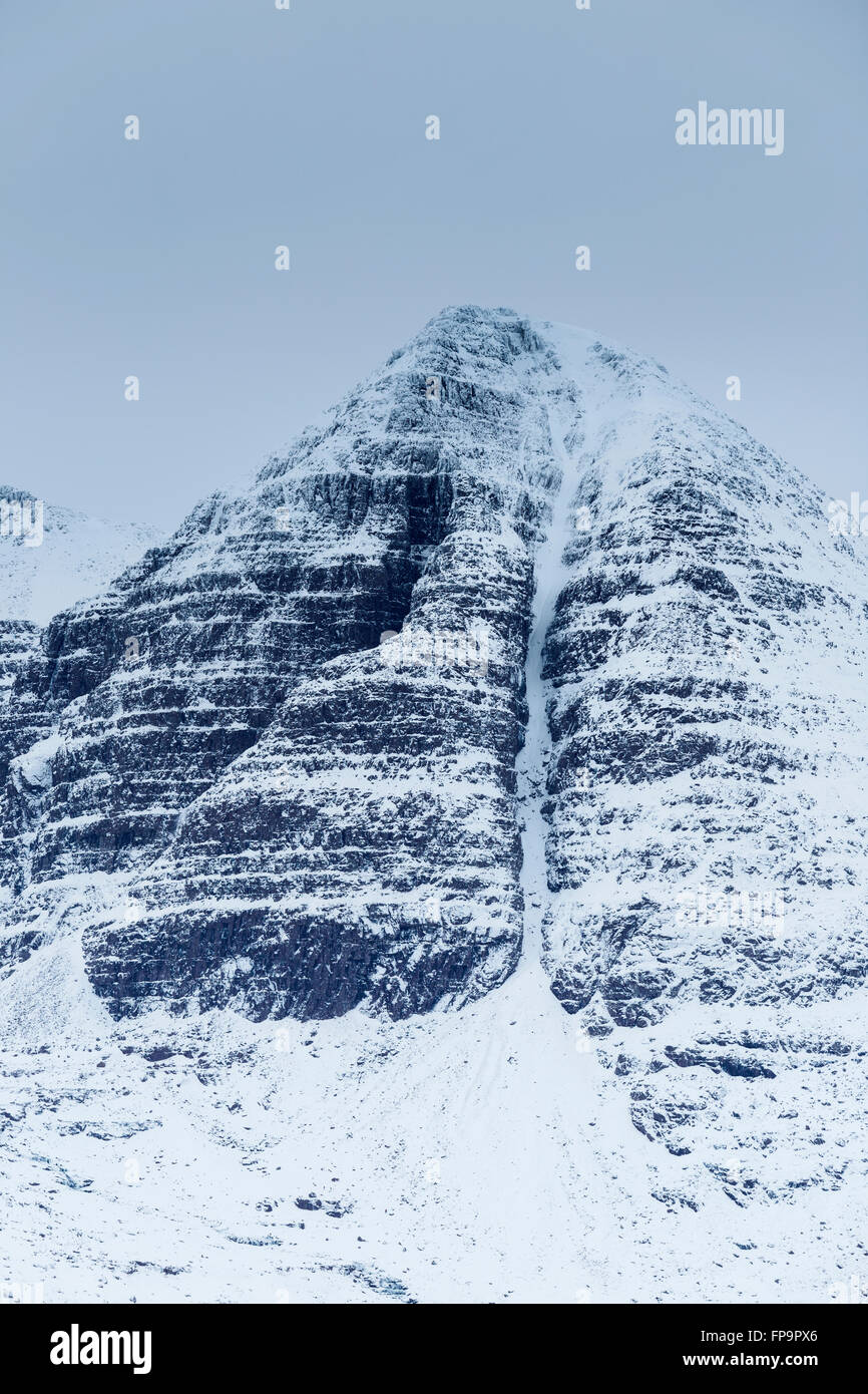 Morrison's gully leading up the steep snowy slopes of Sail Mhor, Beinn ...
