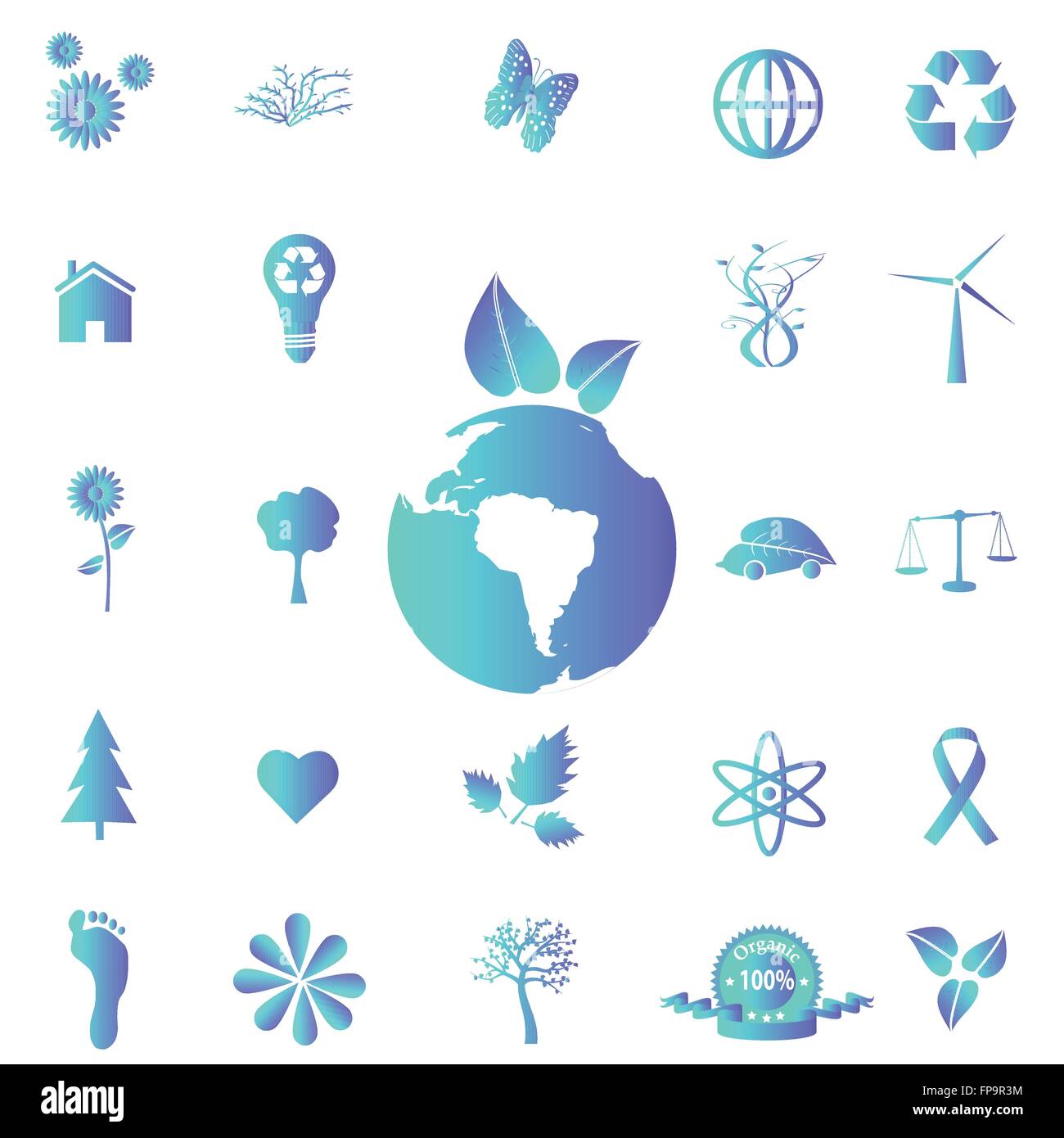 Image of various blue eco-friendly icons on a white background Stock ...