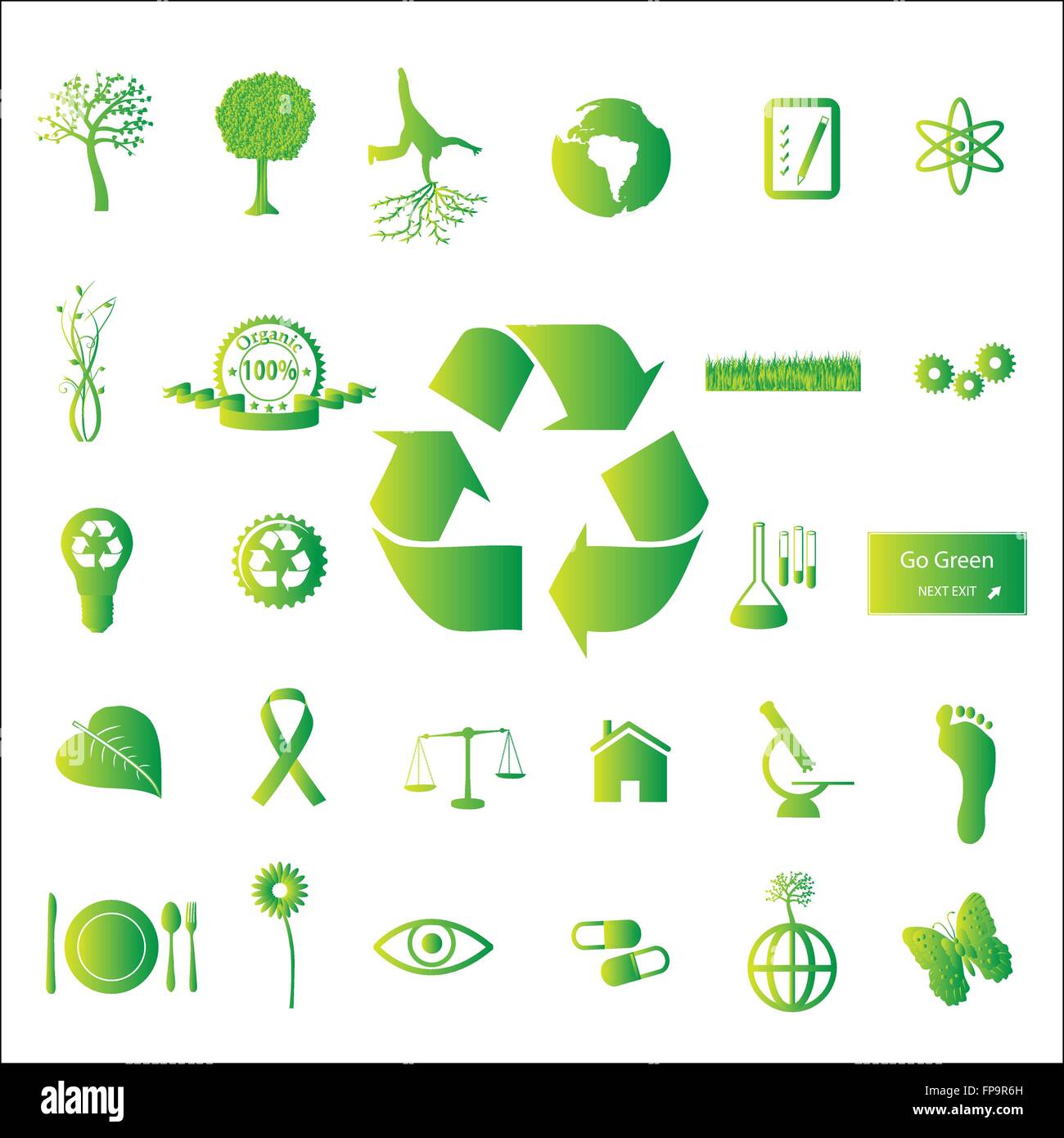 Image of various eco-friendly green icons isolated on a white ...