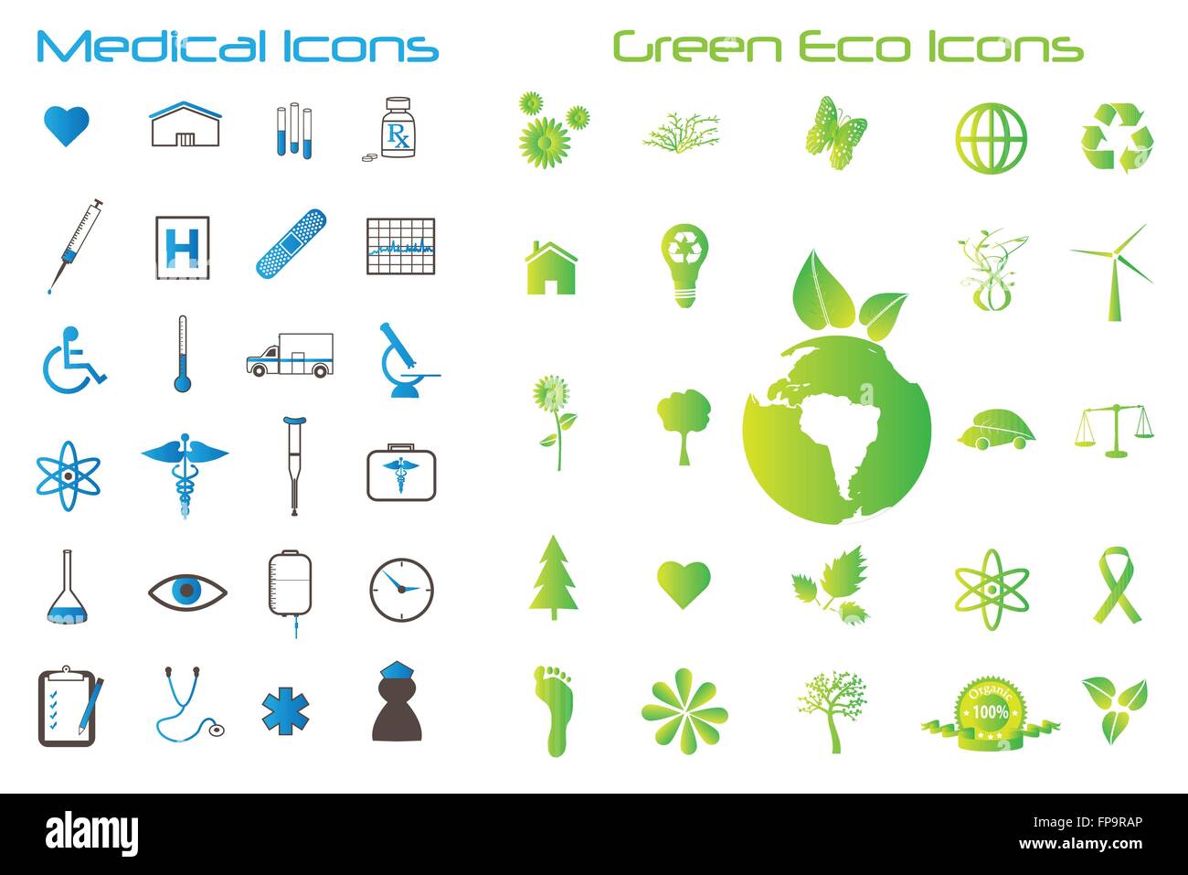 Image of various medical and eco-friendly green icons Stock Vector ...