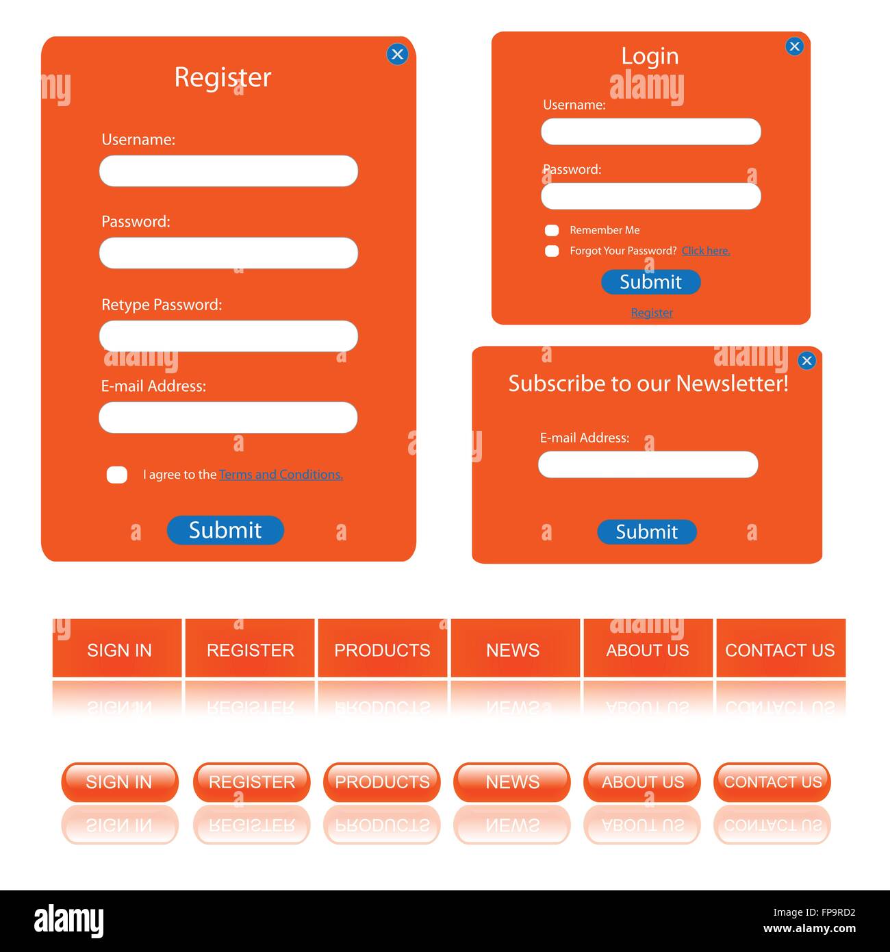 White square button orange Stock Vector Images - Alamy