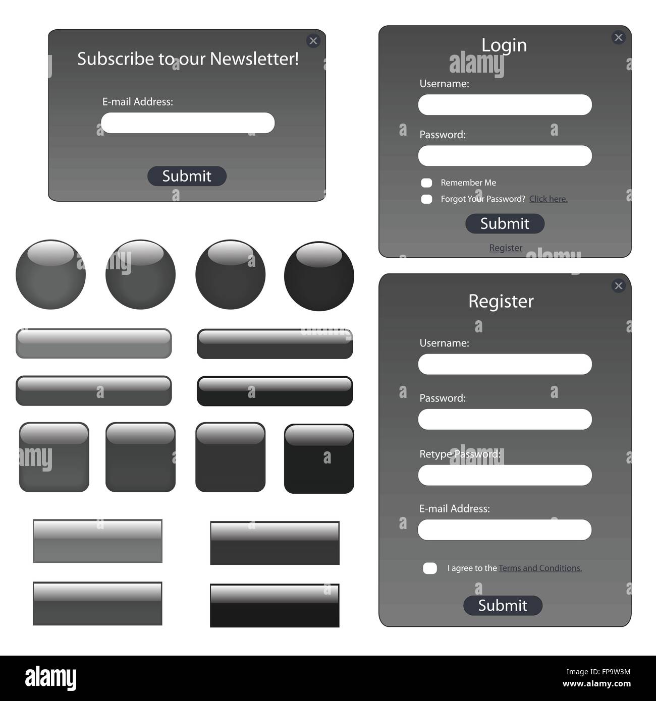 Web template with forms, bars and buttons Stock Vector Image & Art - Alamy