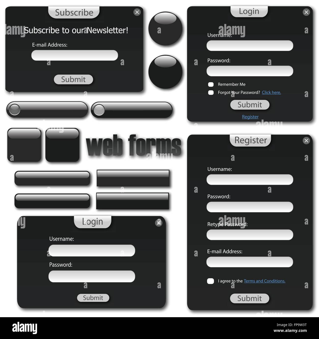 Dark web template with forms, bars and buttons Stock Vector Image & Art ...