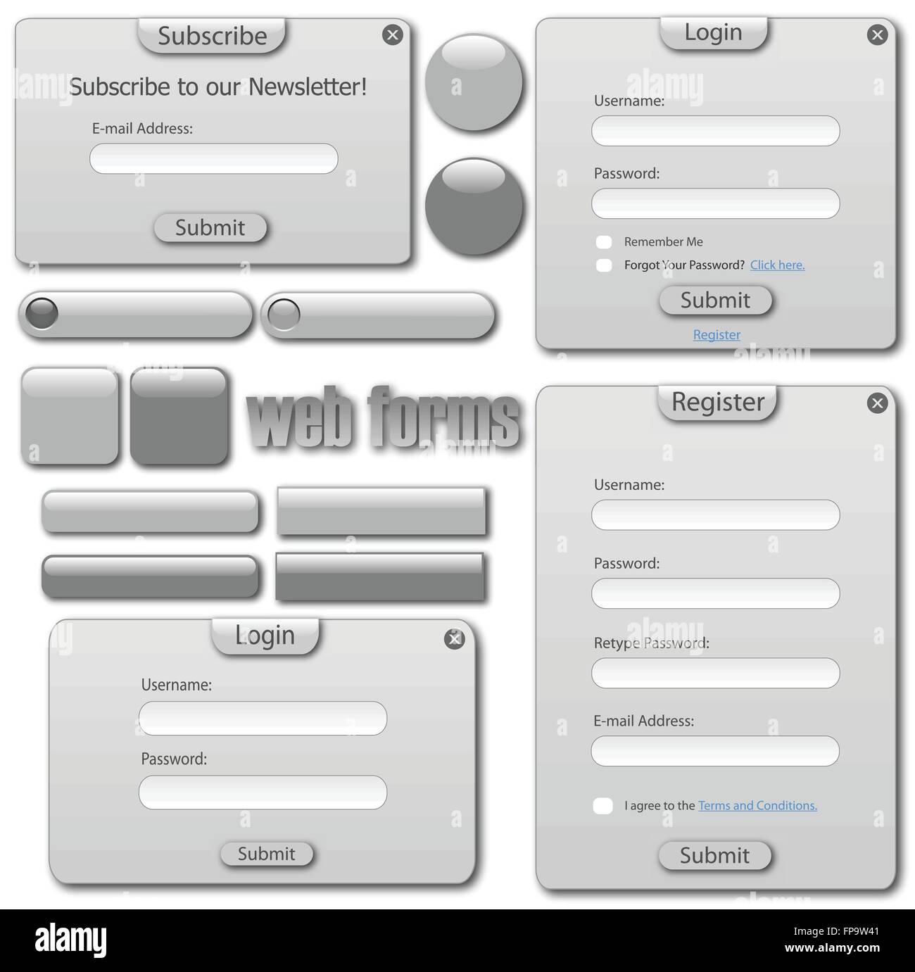 Light gray web template with forms, bars and buttons Stock Vector Image ...