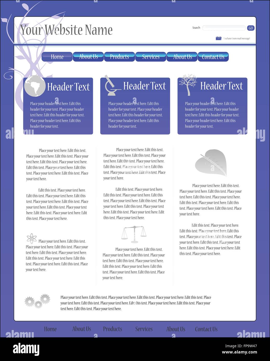 Vector editable full web page blue template Stock Vector Image & Art ...