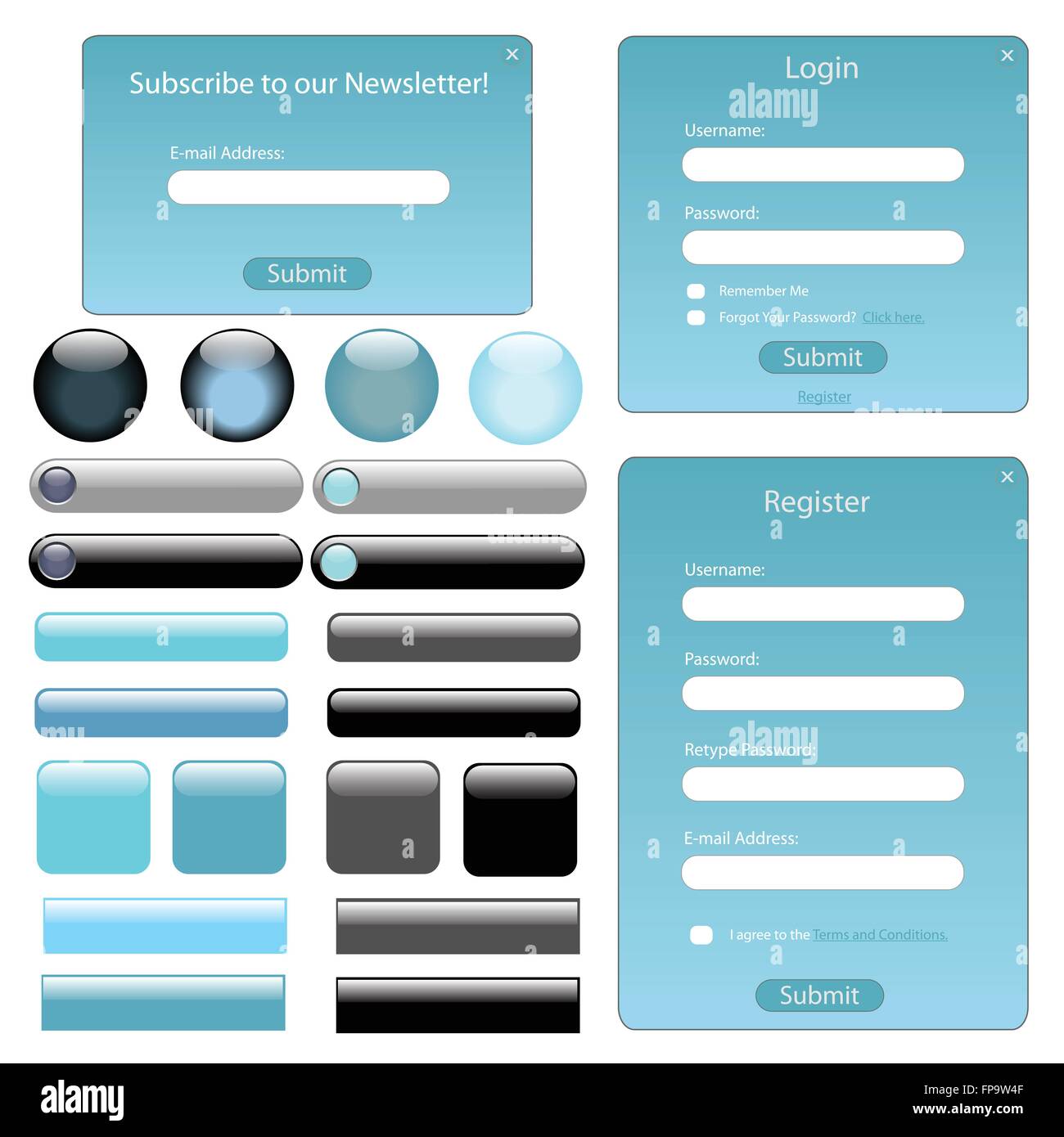 Light blue web template with forms, bars and buttons Stock Vector Image ...
