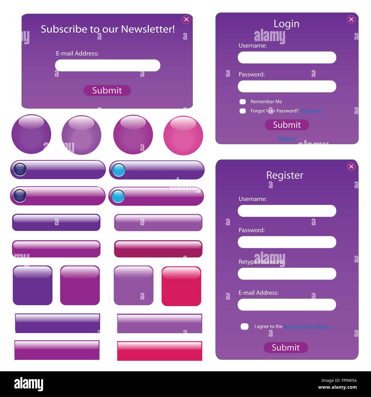 Purple web template with forms, bars and buttons Stock Vector Image ...